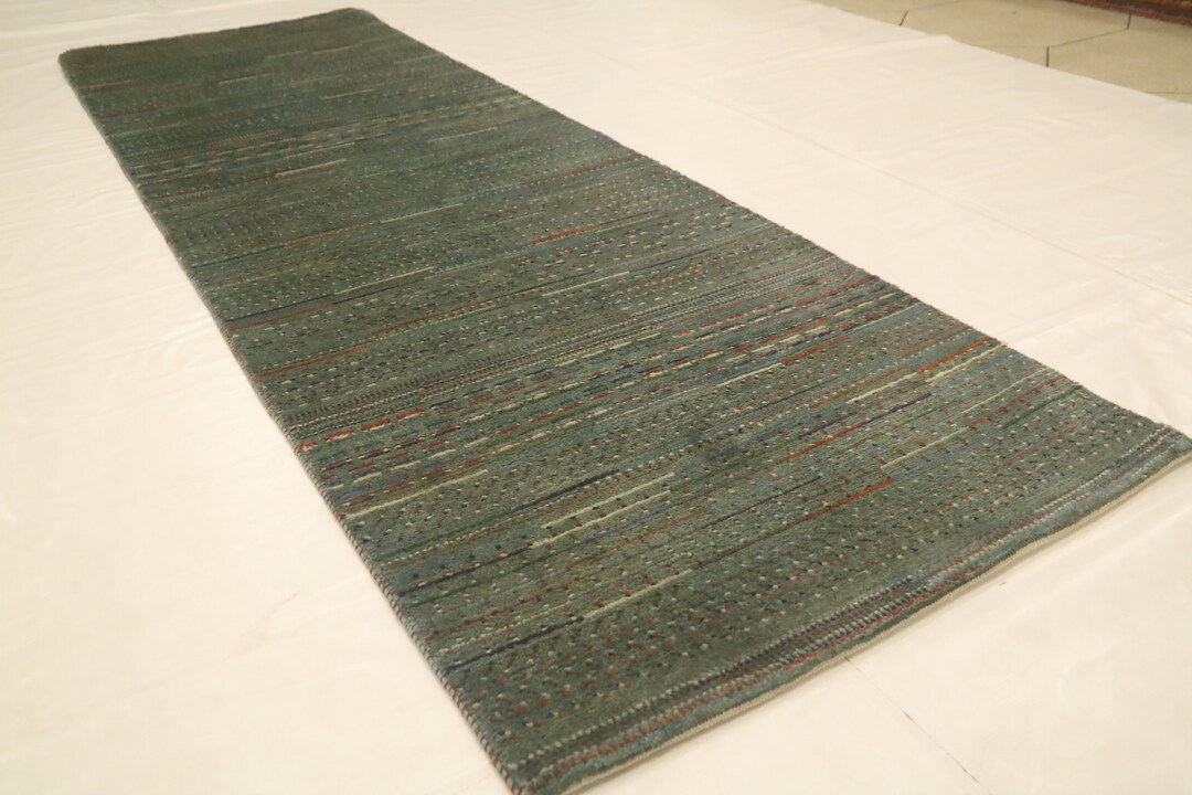 3x8 Feet Light Green Gabbeh Runner Rug - Afghan Hand Made Tribal ...