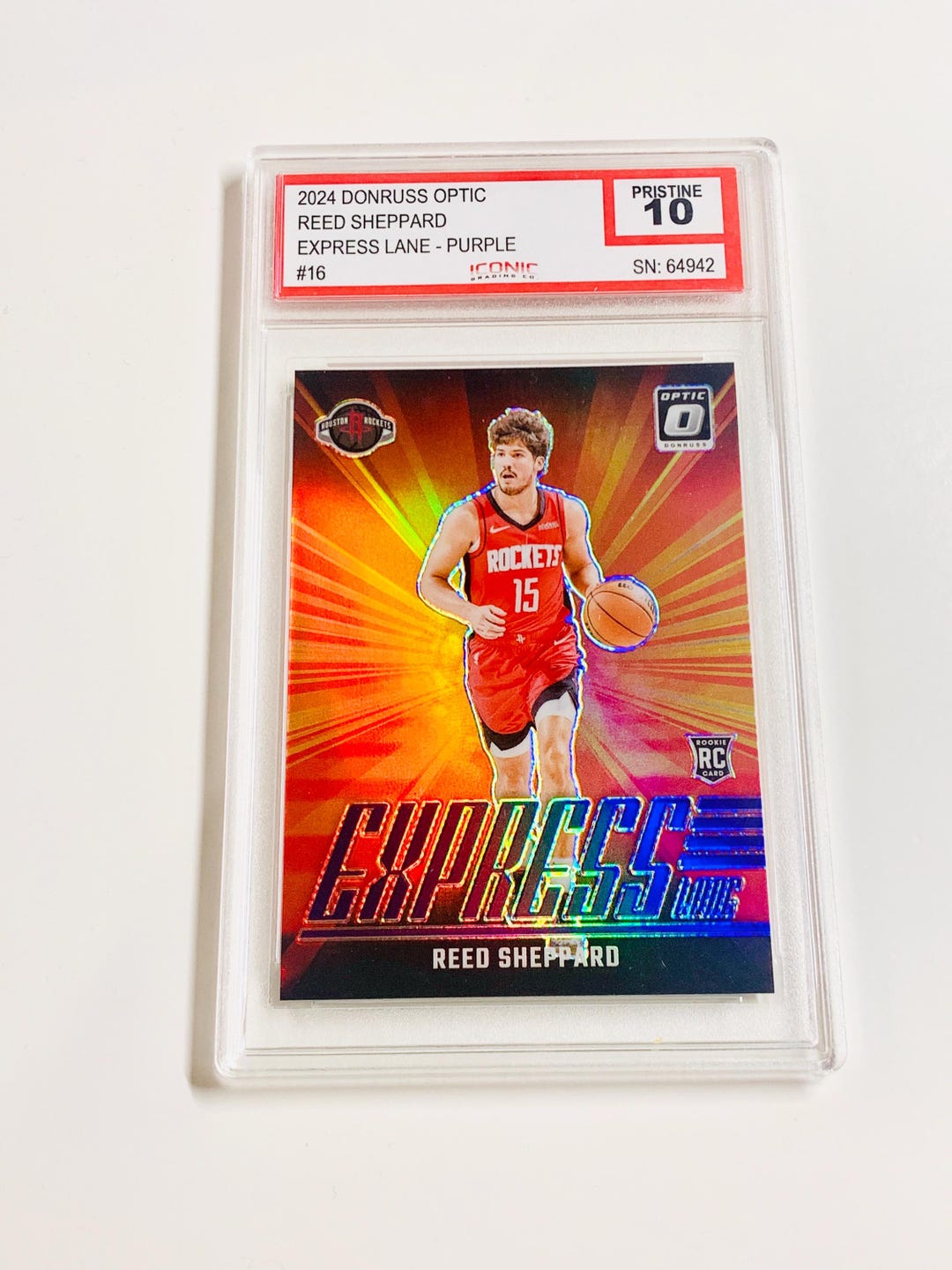 GRADED 10 REED SHEPPARD Rookie Card 2024 Donruss Optic Express Lane ...