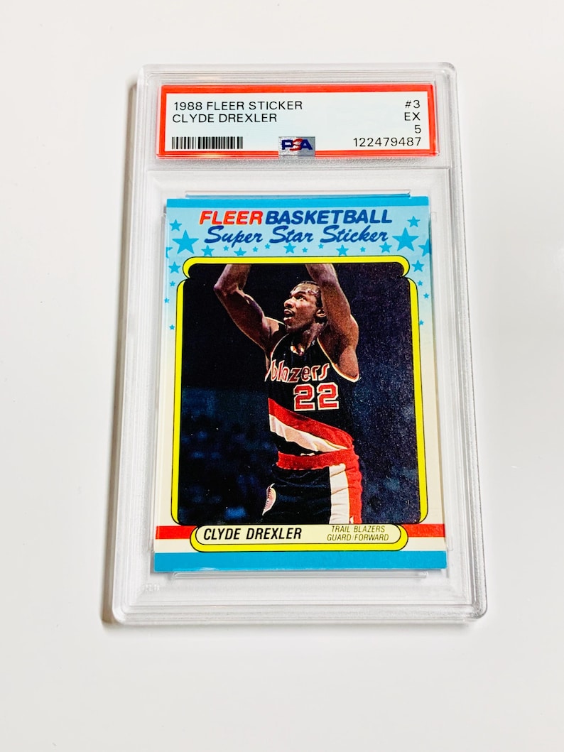 PSA CLYDE DREXLER 1988 Fleer Sticker #3 Portland Trail Blazers Graded ...