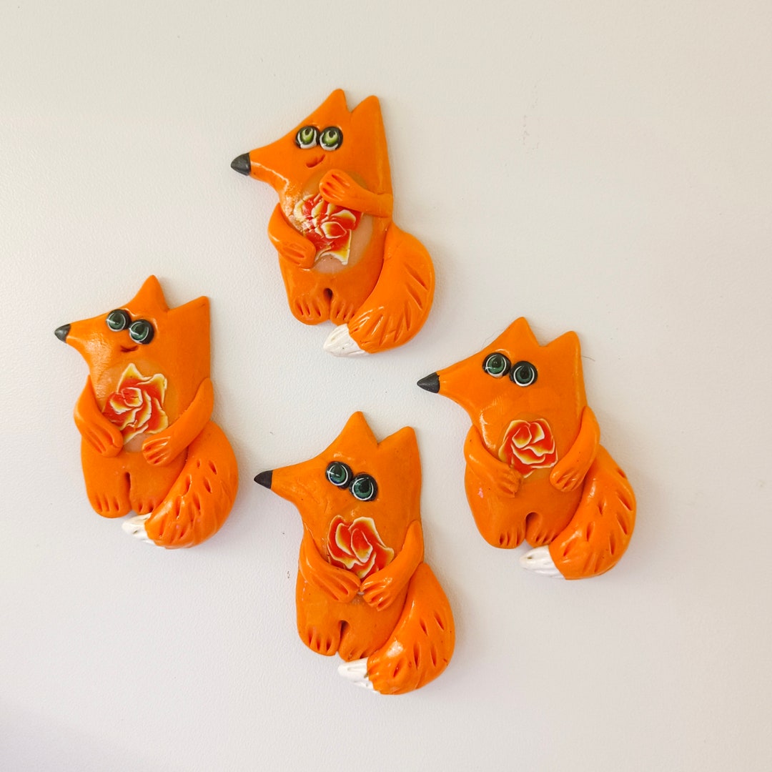Fox With Rose Fridge Magnet, Polymer Clay Kitchen Decor - Etsy