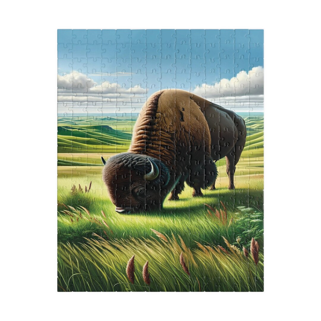 Contemporary Art Bison in Prairie Jigsaw Puzzle Digital Painting Nature ...