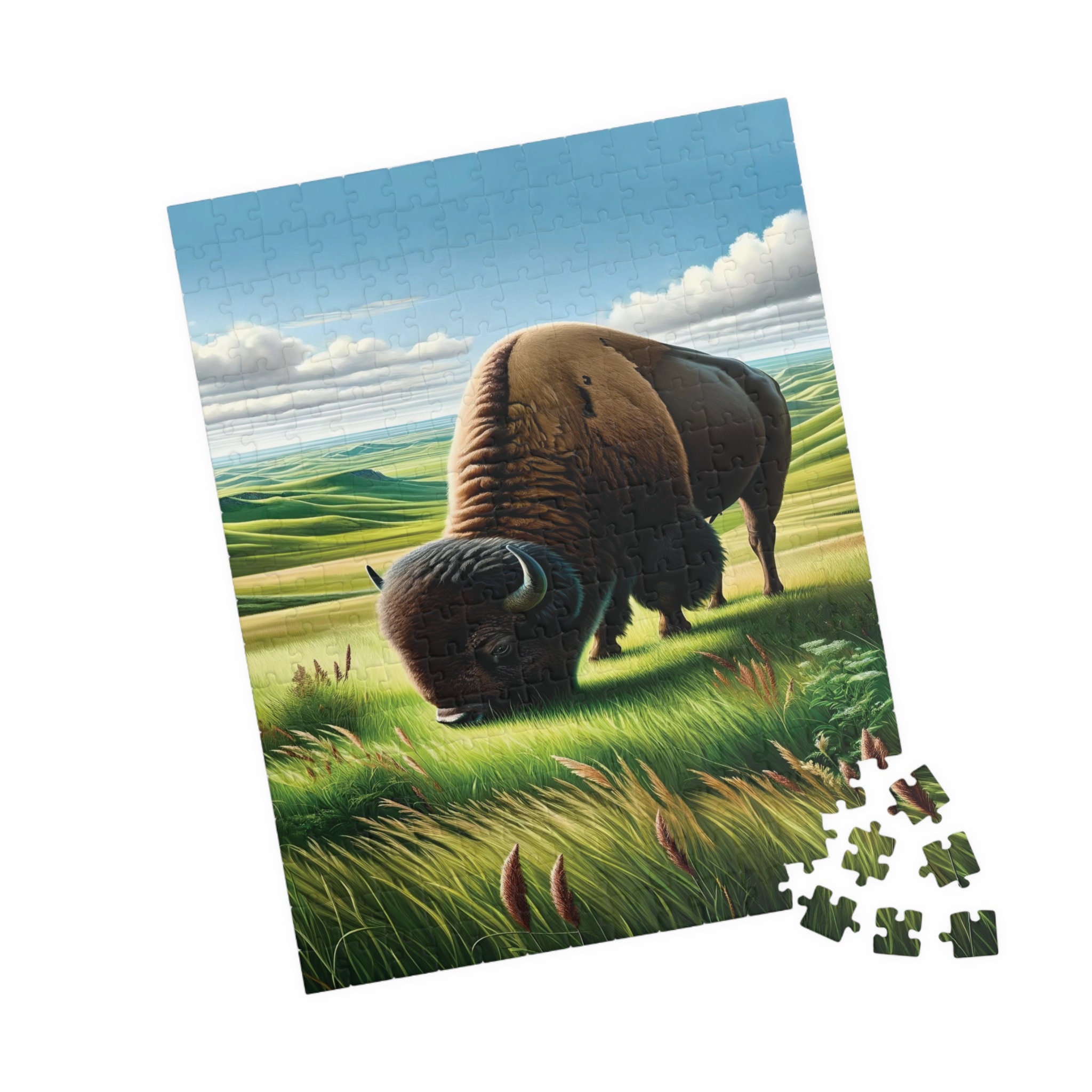 Contemporary Art Bison in Prairie Jigsaw Puzzle Digital Painting Nature ...
