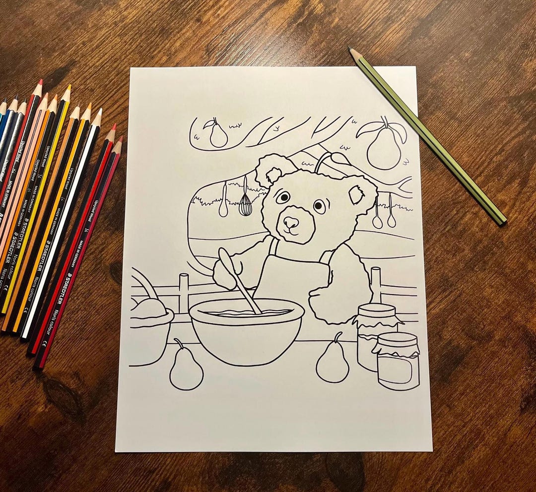 Benny the Bear Pear - Printable Coloring Page | Cute Whimsical Nature ...