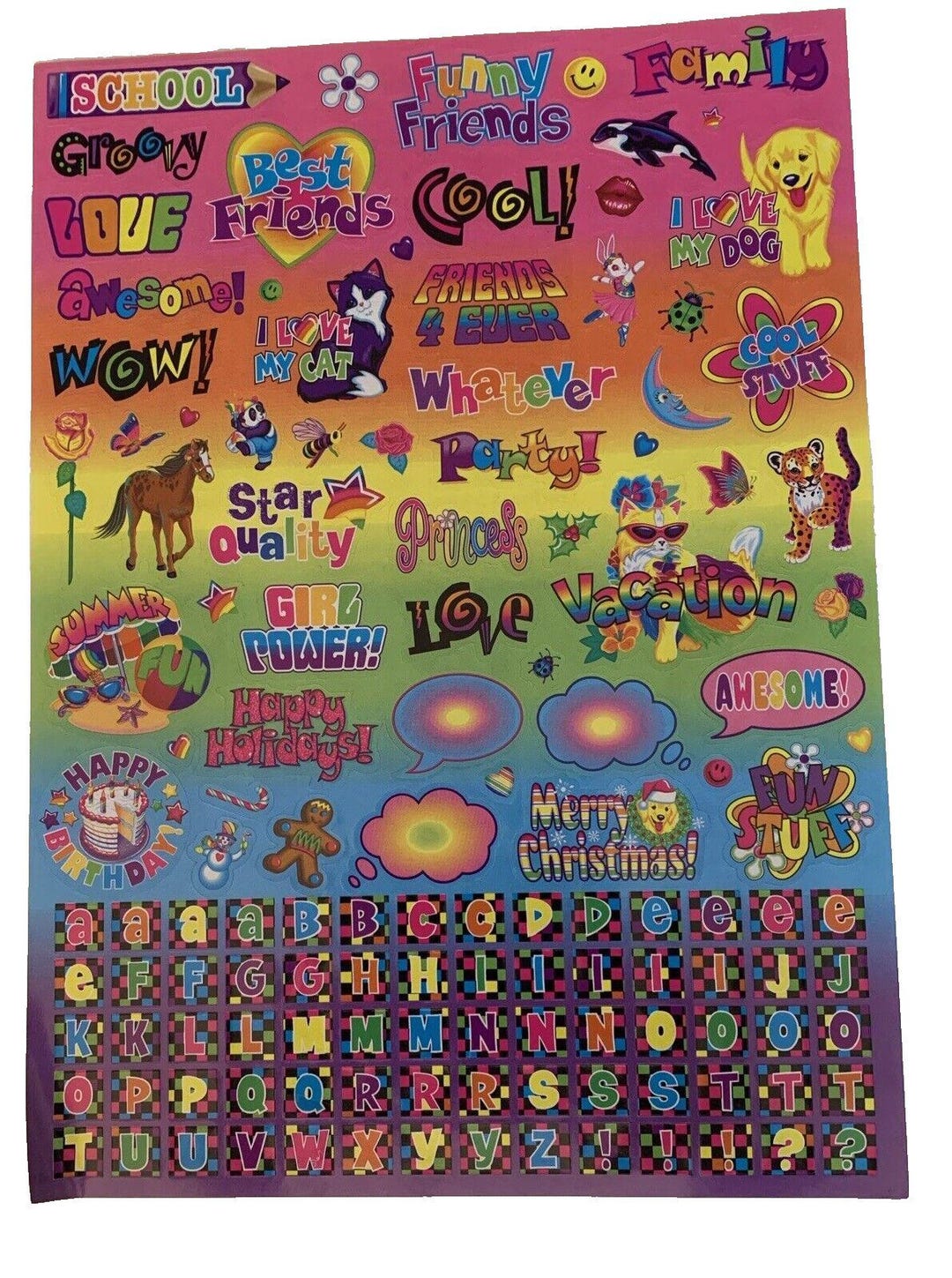Vintage Lisa Frank Vintage Y2K Sticker Sheet Friends Holidays Alphabet ...