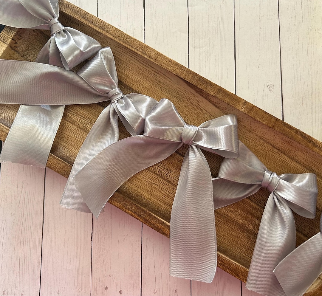 Light Gray Bow Garland- Bow Garland, Party Decor, Gray Bows, It’s a ...