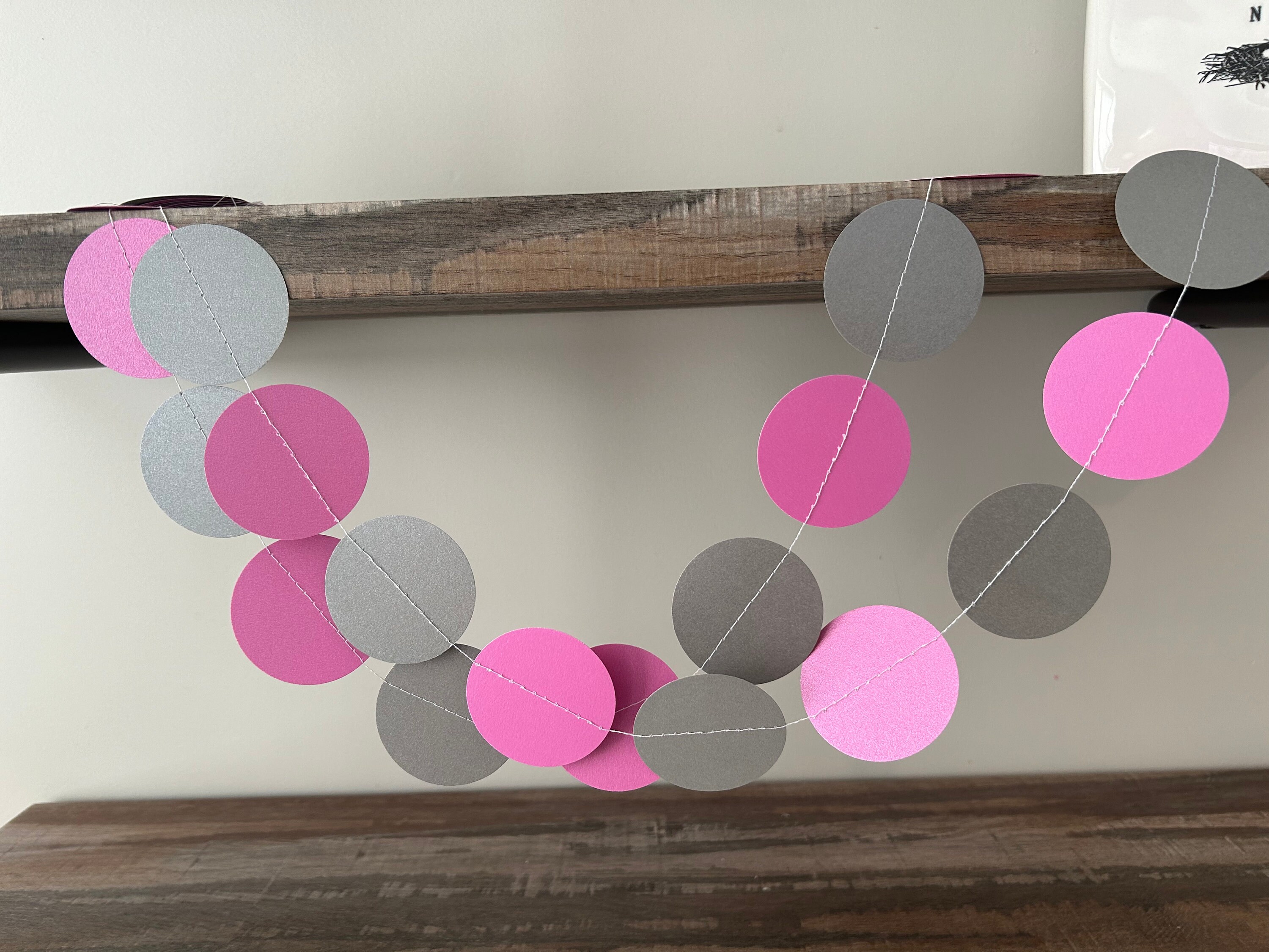 Pink and Silver Shimmer Circle Paper Garland - Circle Garland, Party ...