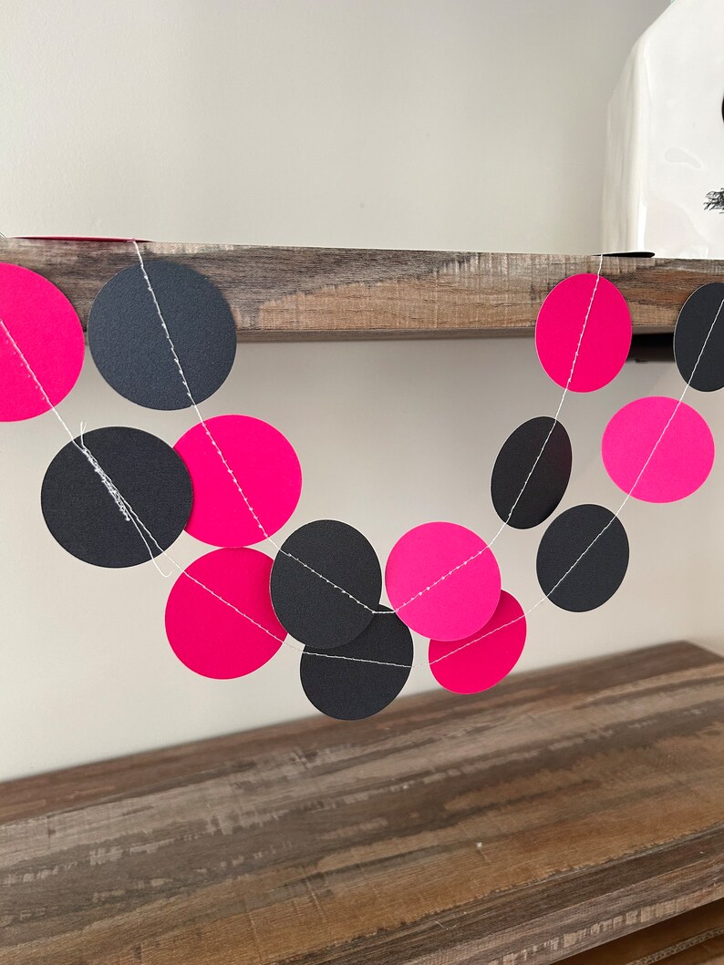 Shimmer Pink and Black Circle Paper Garland - Circle Garland, Party ...