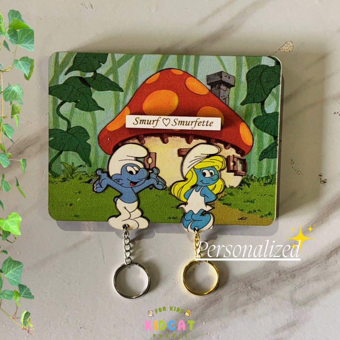 Personalized Wooden Key Holder, Smurfs Keys, Hefty Smurf & Smurfette ...