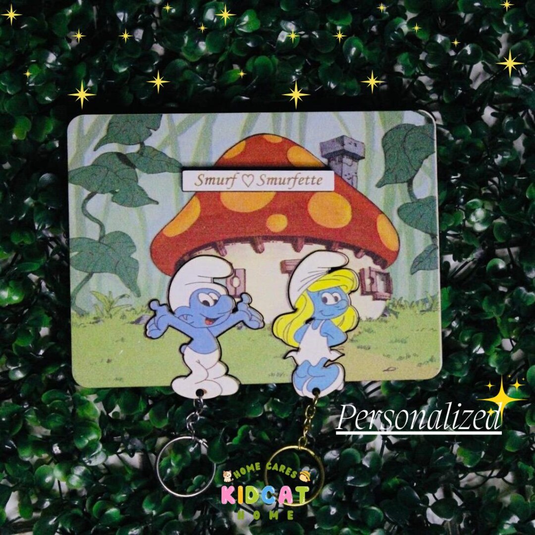 Personalized Couple Key Holder, Smurfs Keychains, Smurf & Smurfette ...