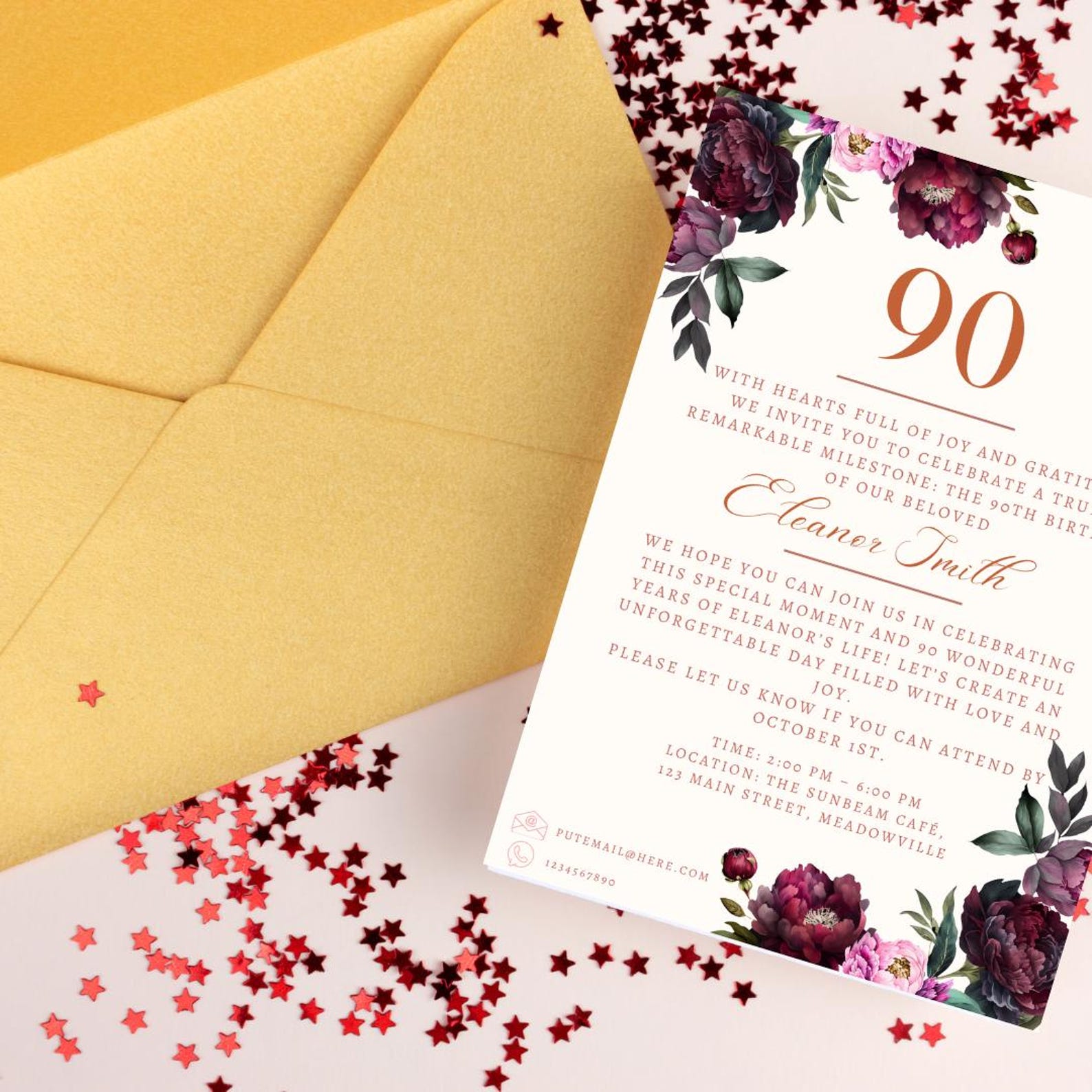 90th Birthday Invite, 90th Birthday Invitation, 90th Birthday Party ...