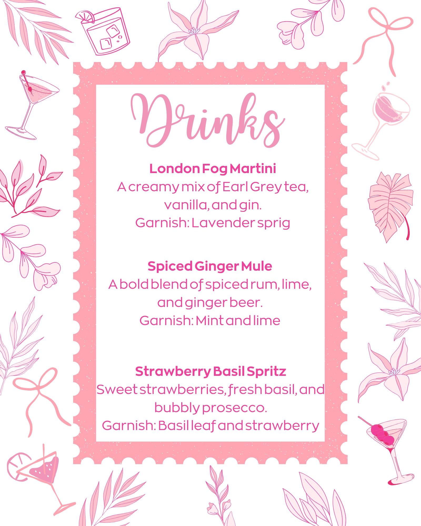 Pink Drink Menu Template: Wedding Bar Sign (digital Download) - Etsy