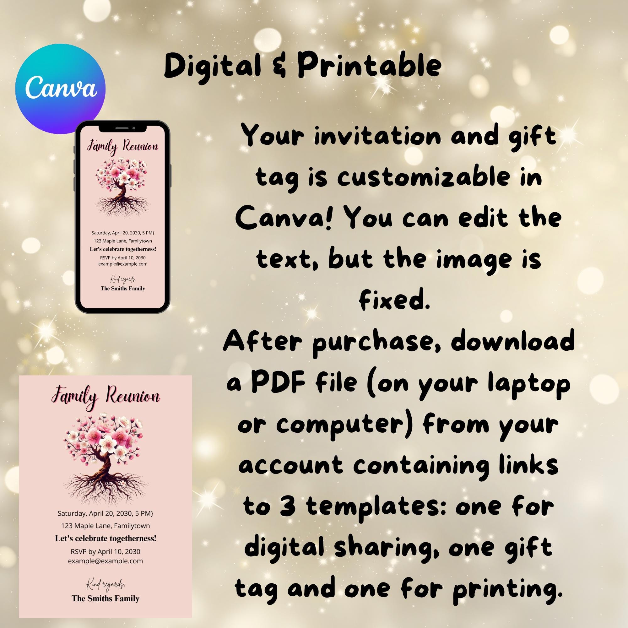 Blossom Tree Family Reunion Invitation: Editable Template (digital ...