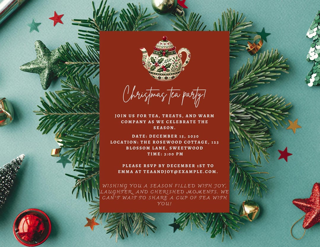Christmas Tea Party Invitation: Holiday Winter Gathering (canva ...