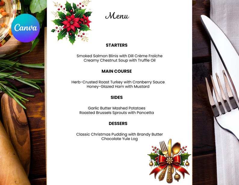 Editable Christmas Dinner Menu Template: Festive Holiday Design (PDF ...