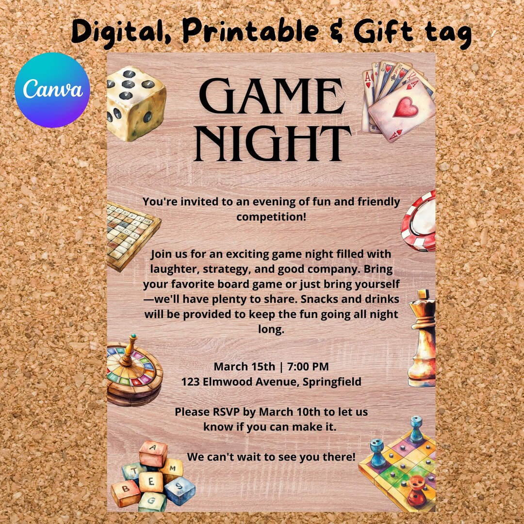 Game Night Invite, Poker Night Invitation, Board Games Night, Girls ...