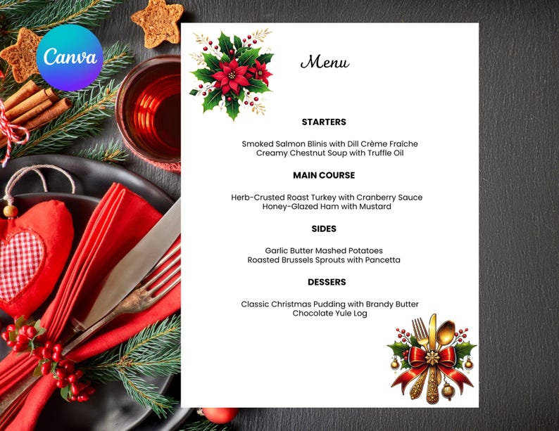 Editable Christmas Dinner Menu Template: Festive Holiday Design (PDF ...