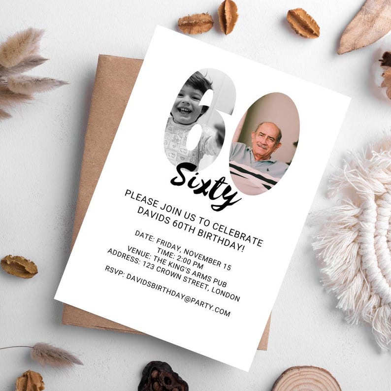 60th Birthday Invitation, 60th Birthday Party, 60, Template Invitation ...