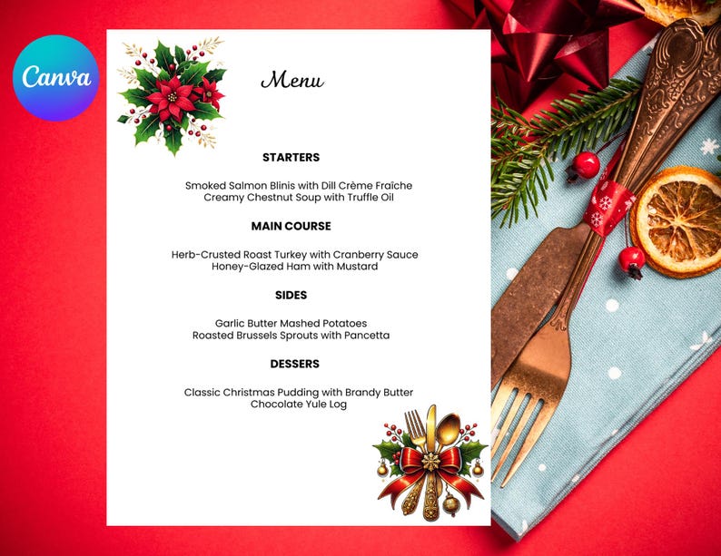 Editable Christmas Dinner Menu Template: Festive Holiday Design (PDF ...
