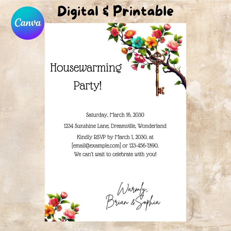 Floral Housewarming Invitation: Printable New Home Party Set (digital ...