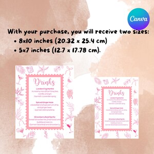 Pink Drink Menu Template: Wedding Bar Sign (digital Download) - Etsy
