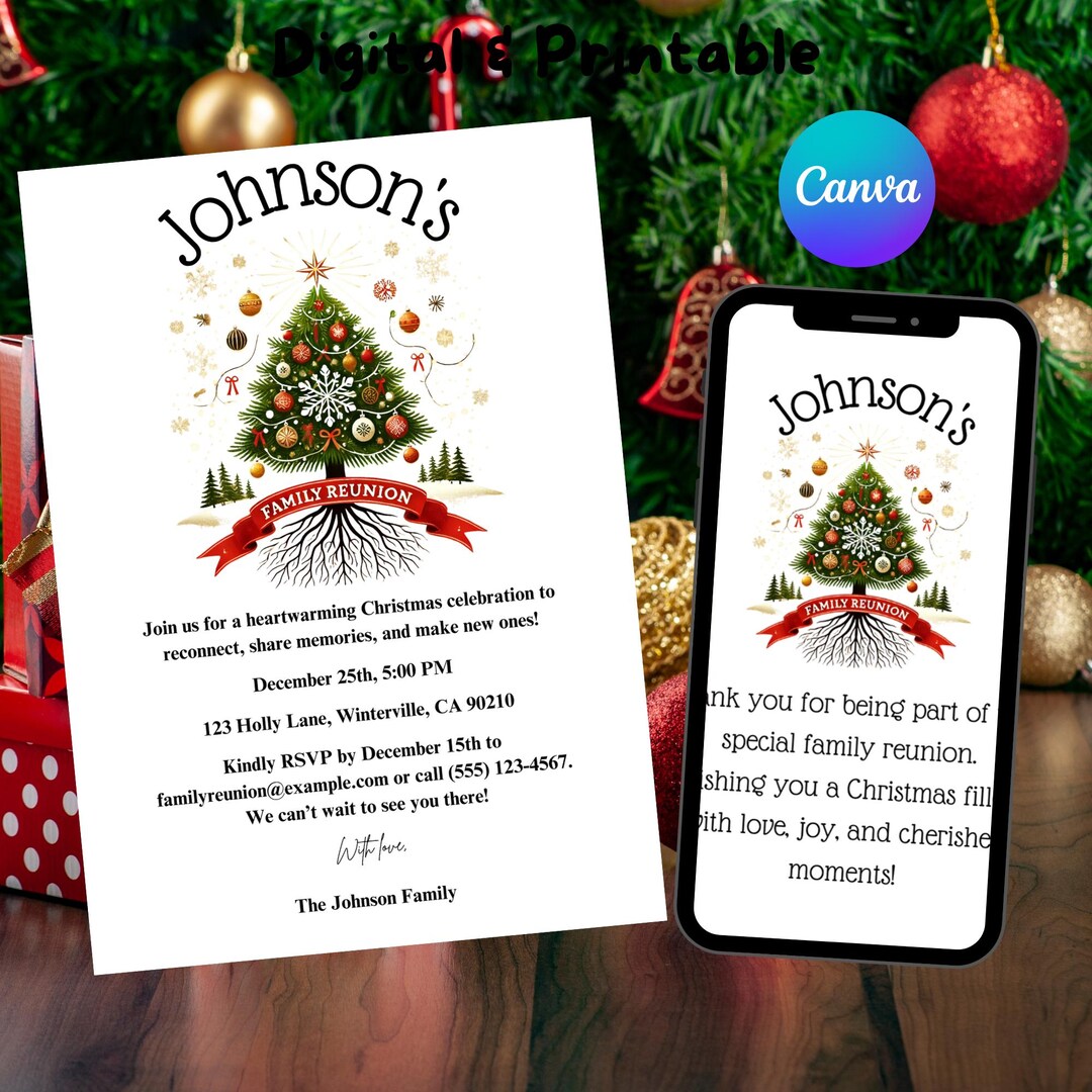 Christmas Family Reunion Invitation: Editable Winter Holiday Invite ...