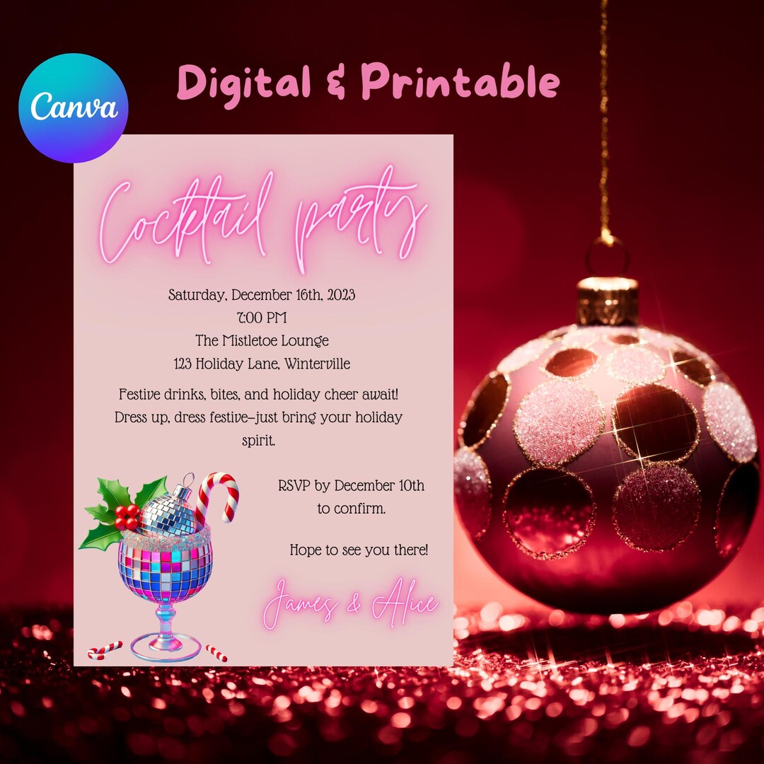 Christmas Cocktail Party Invitation: Disco Theme (digital & Printable ...