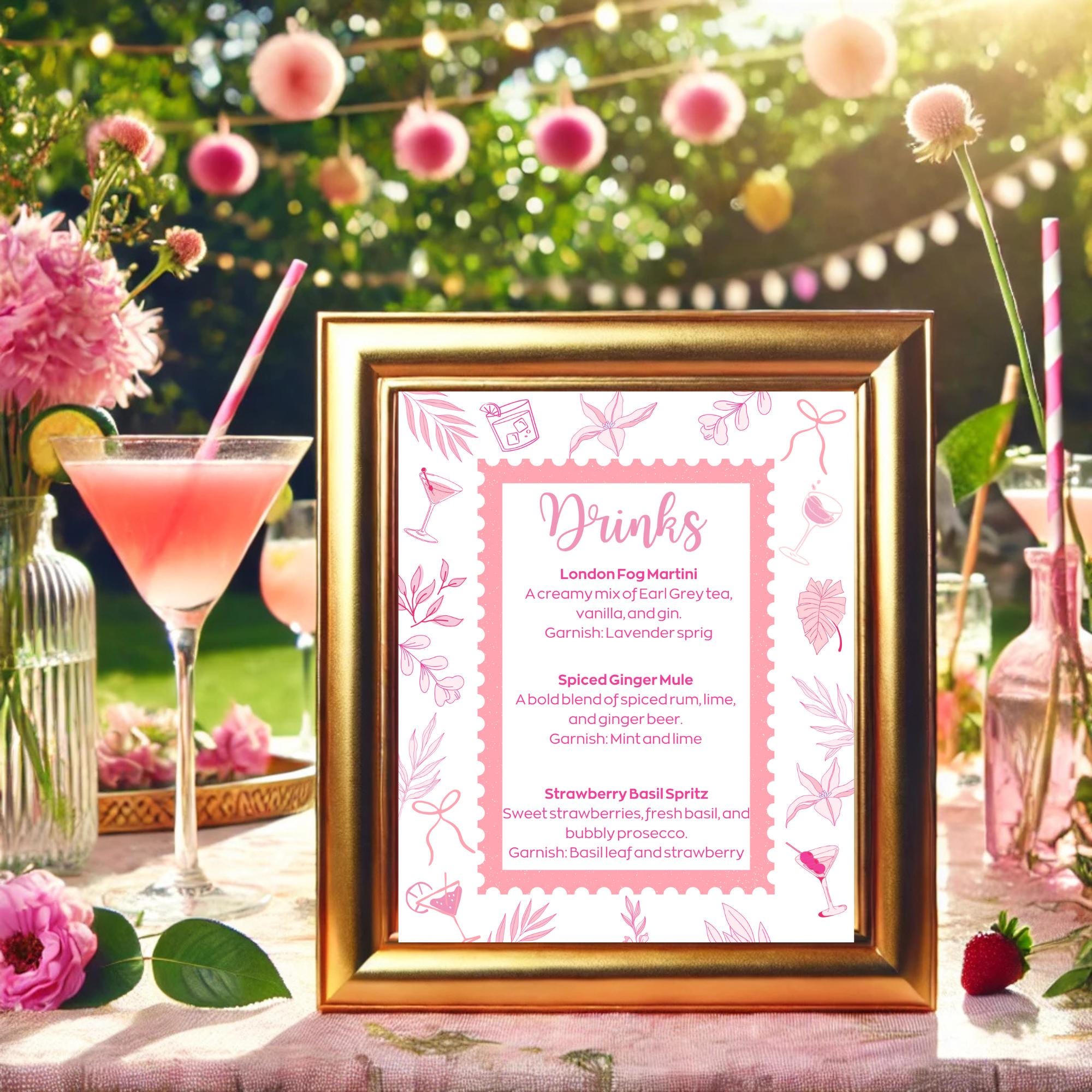 Pink Drink Menu Template: Wedding Bar Sign (digital Download) - Etsy