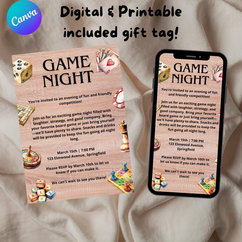 Game Night Invite, Poker Night Invitation, Board Games Night, Girls ...