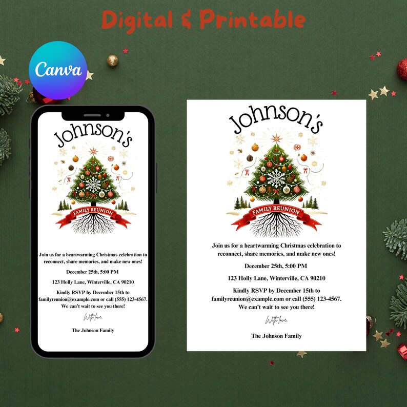 Christmas Family Reunion Invitation: Editable Winter Holiday Invite ...