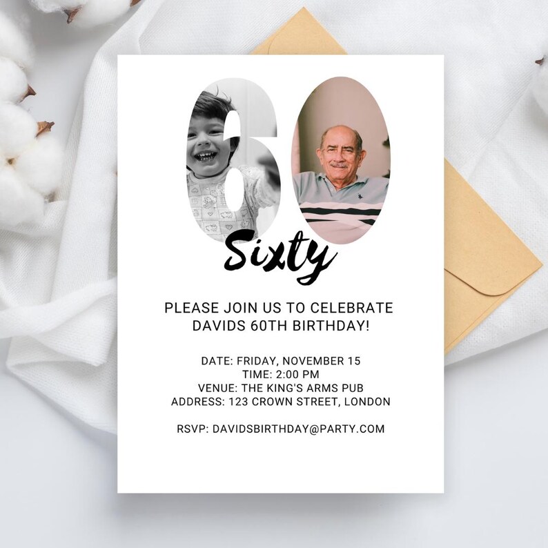 60th Birthday Invitation, 60th Birthday Party, 60, Template Invitation ...