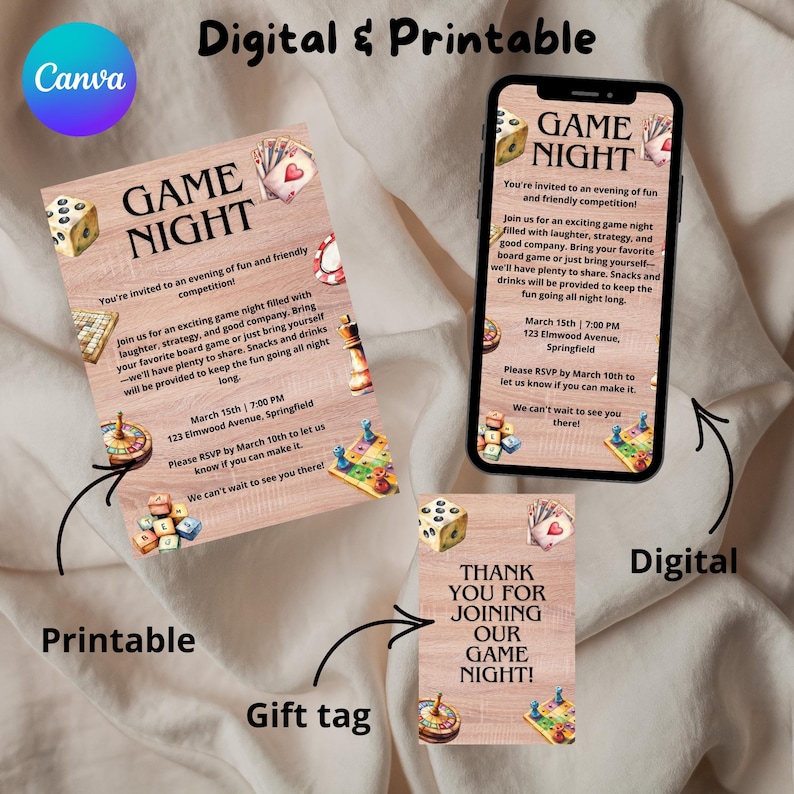 Game Night Invite, Poker Night Invitation, Board Games Night, Girls ...