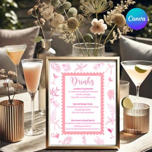 Pink Drink Menu Template: Wedding Bar Sign (digital Download) - Etsy