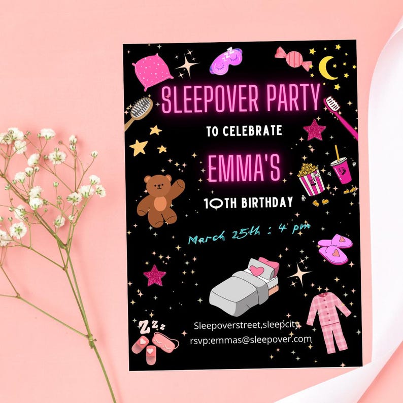 Sleepover Birthday Party Invitation: Customizable Template (PDF) - Etsy