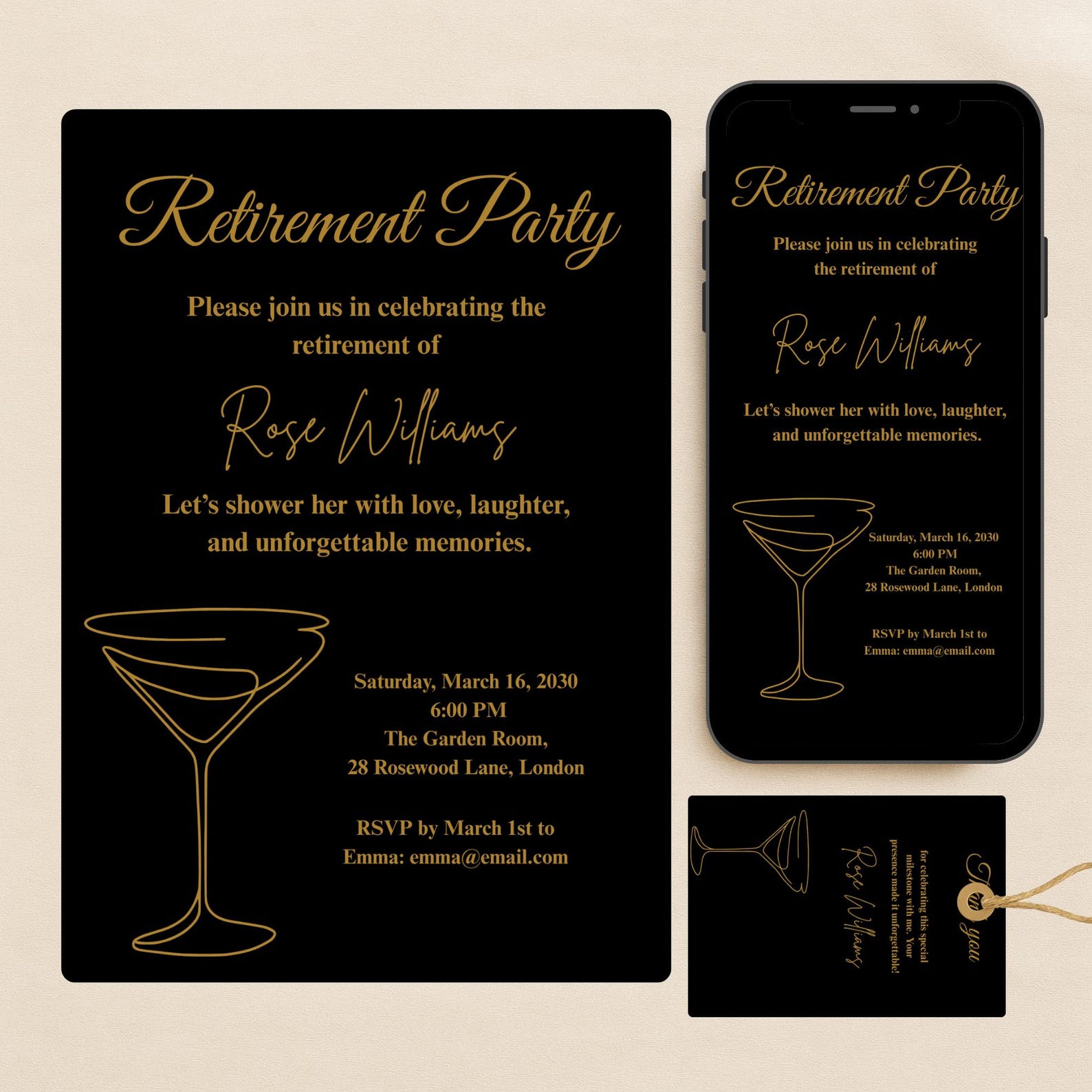 Black and Gold Retirement Invitation for Woman, Retirement Celebration ...