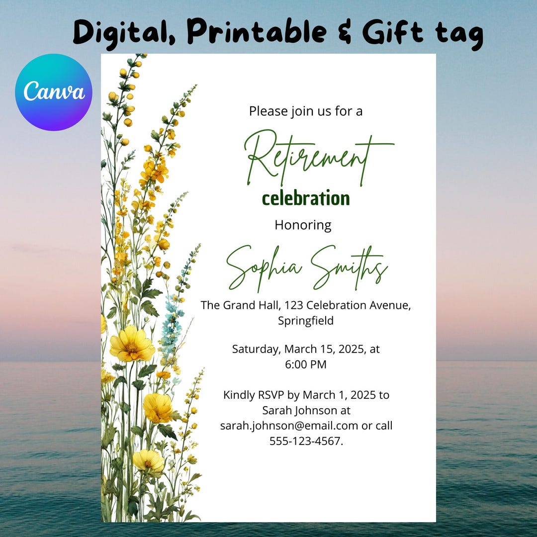 Yellowe Wildflower Retirement Invitation, Retirement Celebration Invite ...