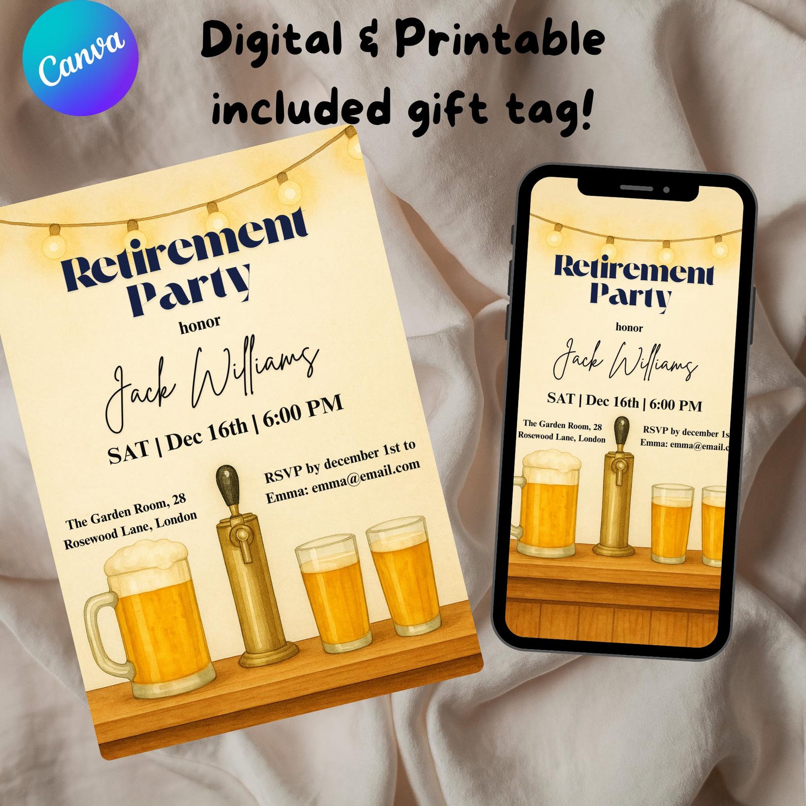 Retirement Beer Party Invitation for Men and Woman, Retirement ...