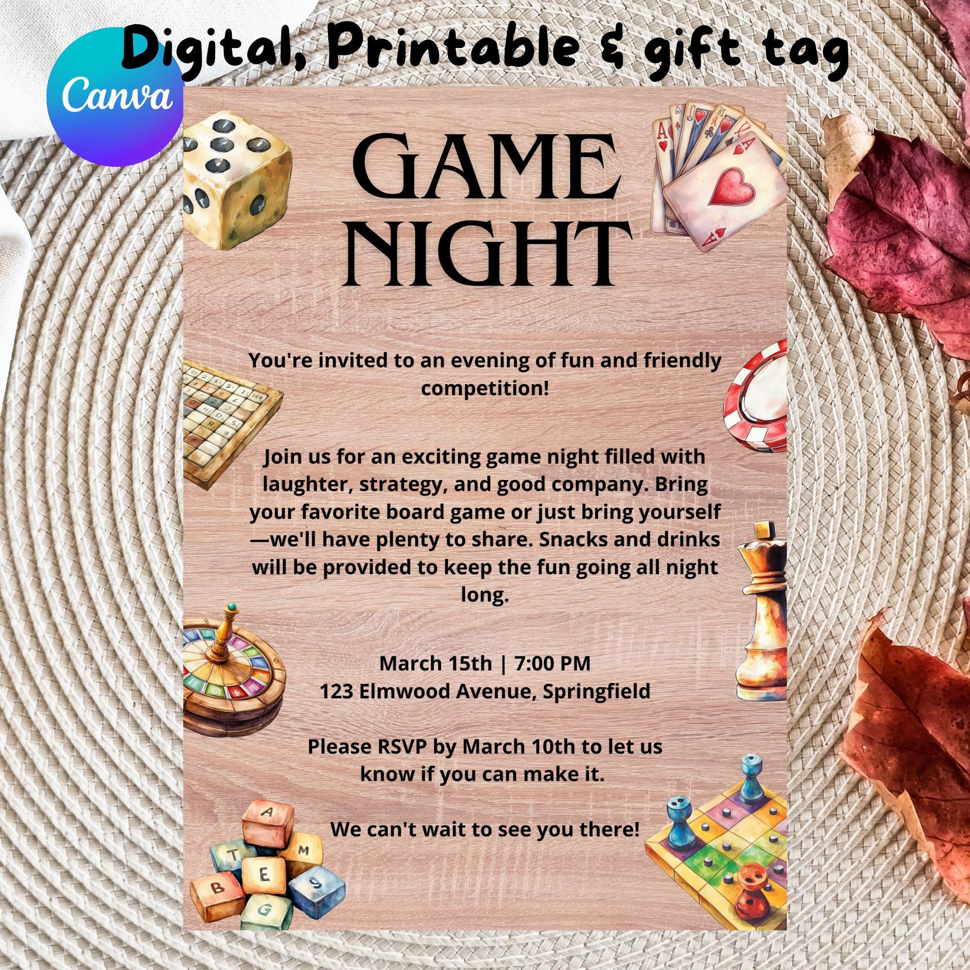 Game Night Invite, Poker Night Invitation, Board Games Night, Girls ...