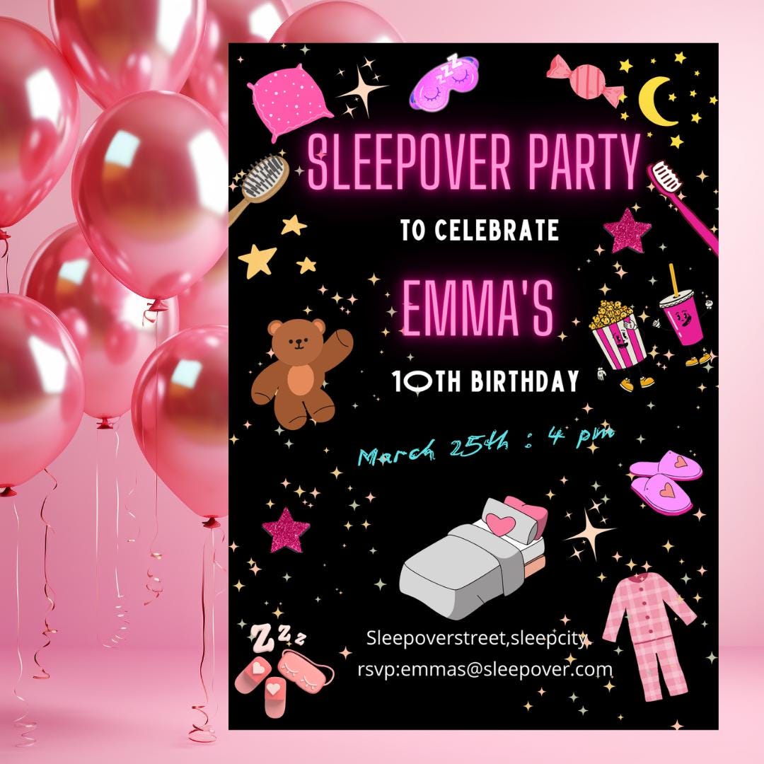 Sleepover Birthday Party Invitation: Customizable Template (PDF) - Etsy