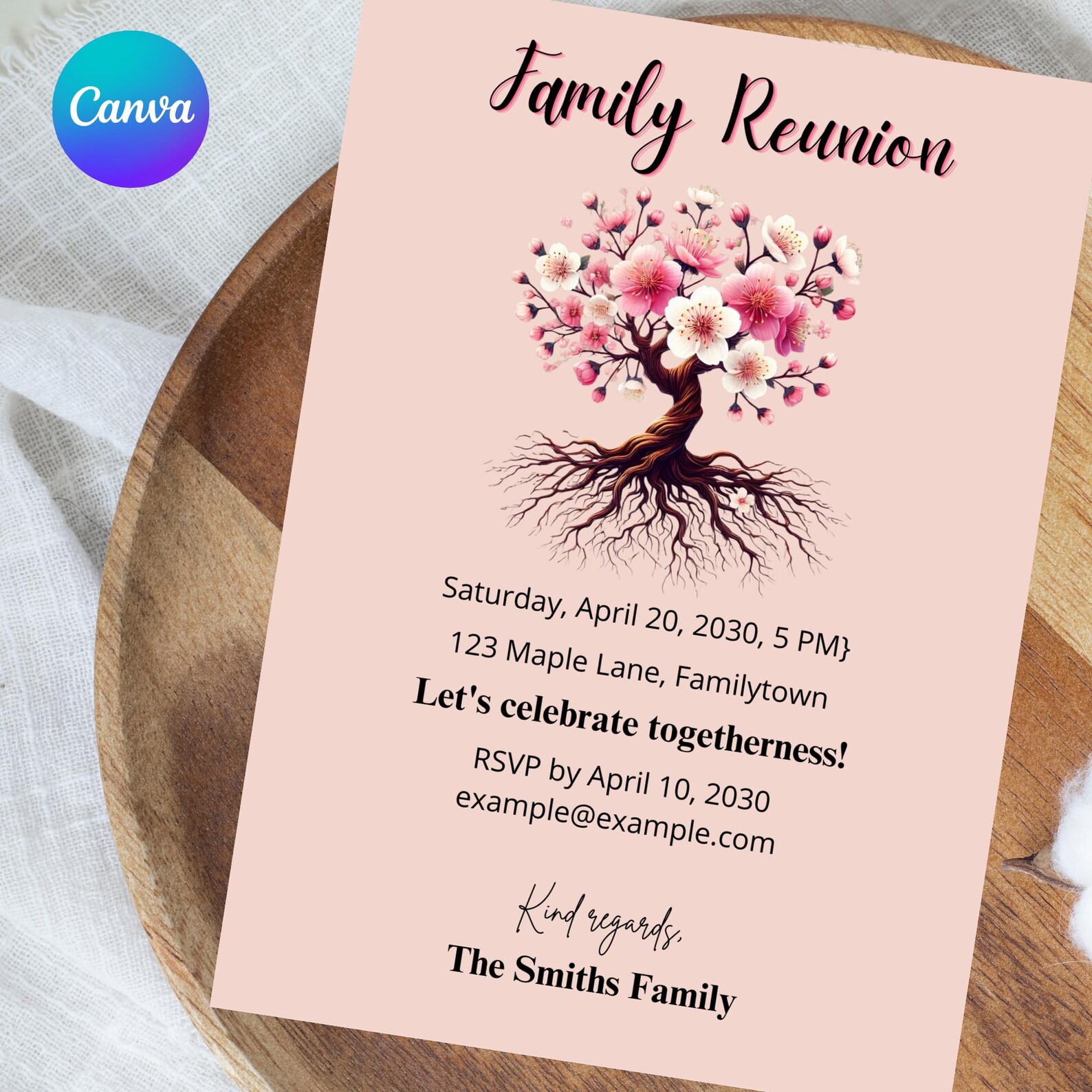 Blossom Tree Family Reunion Invitation: Editable Template (digital ...