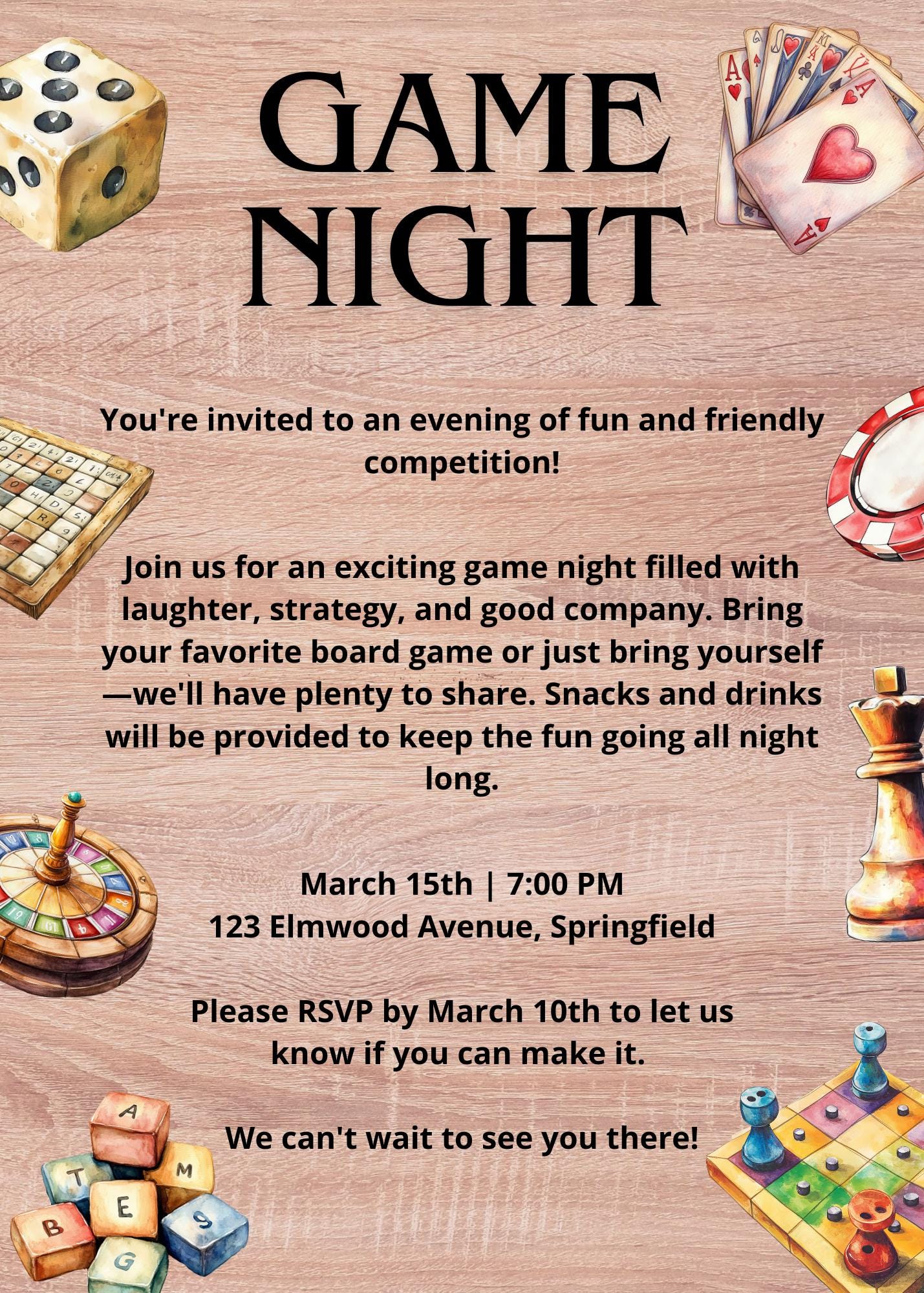 Game Night Invite, Poker Night Invitation, Board Games Night, Girls ...