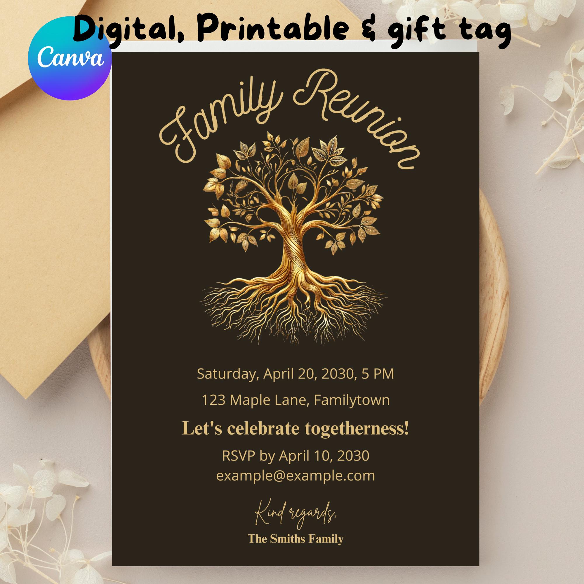Black and Gold Family Reunion Invitation: Editable Canva Template ...