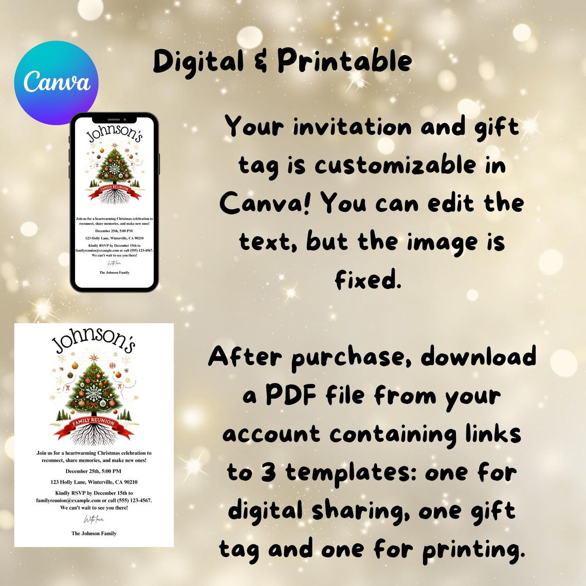 Christmas Family Reunion Invitation: Editable Winter Holiday Invite ...