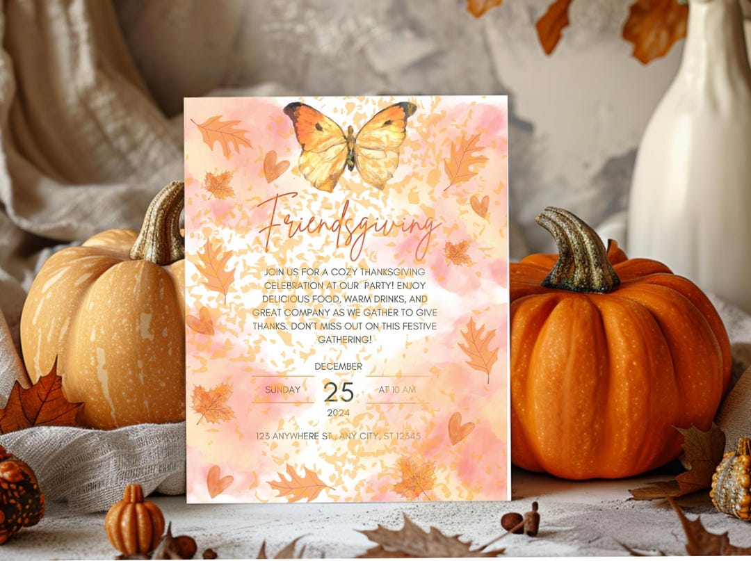 Butterfly Friendsgiving Invitation: Editable Fall Party Invite (PDF ...