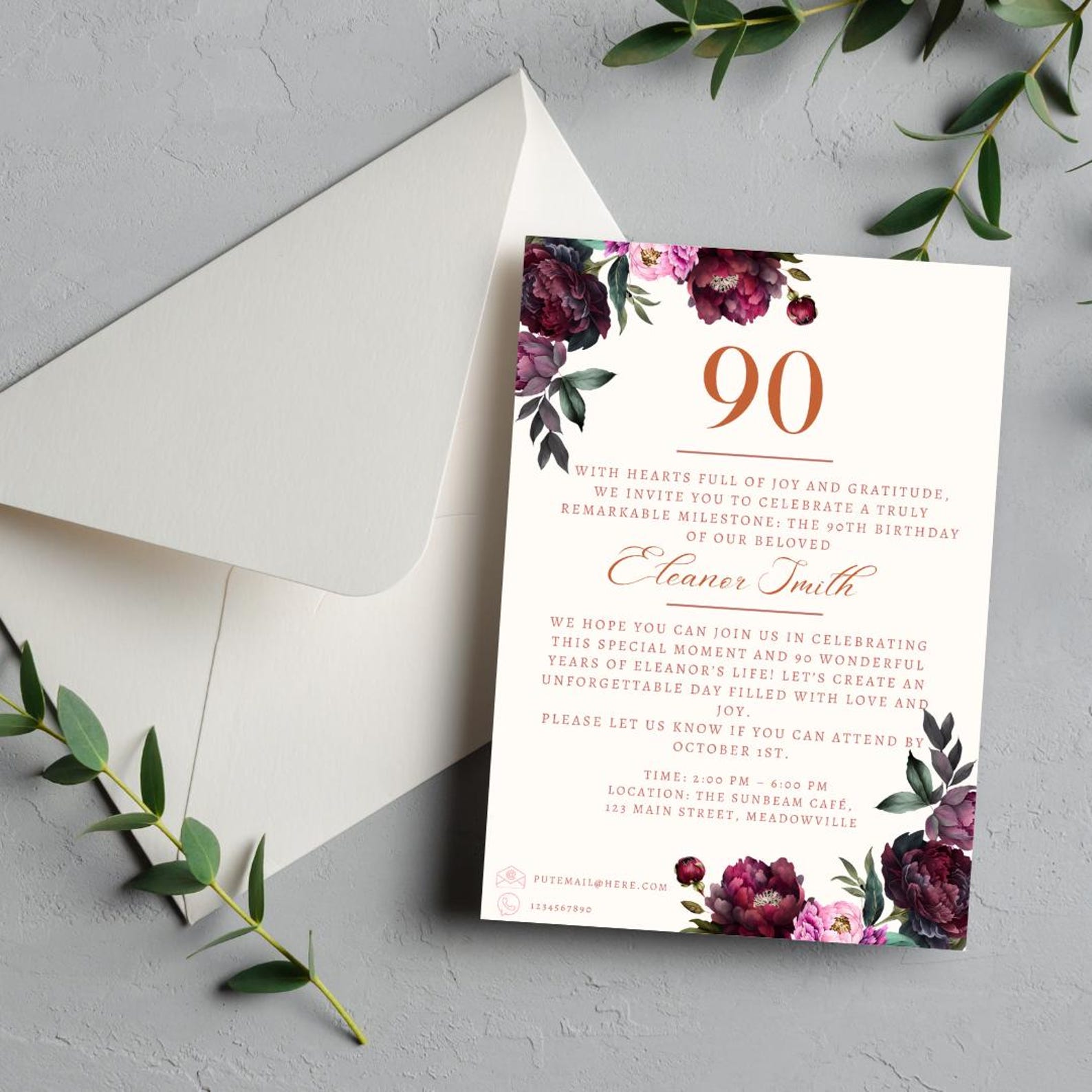 90th Birthday Invite, 90th Birthday Invitation, 90th Birthday Party ...