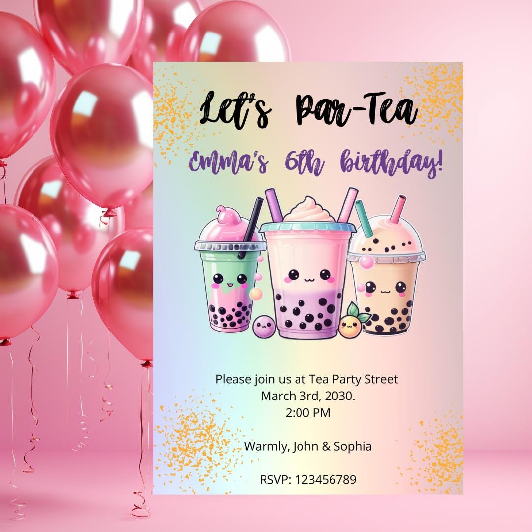 Editable Tea Party Invitation, Teaparty Invitation, Bubble Tea Party ...