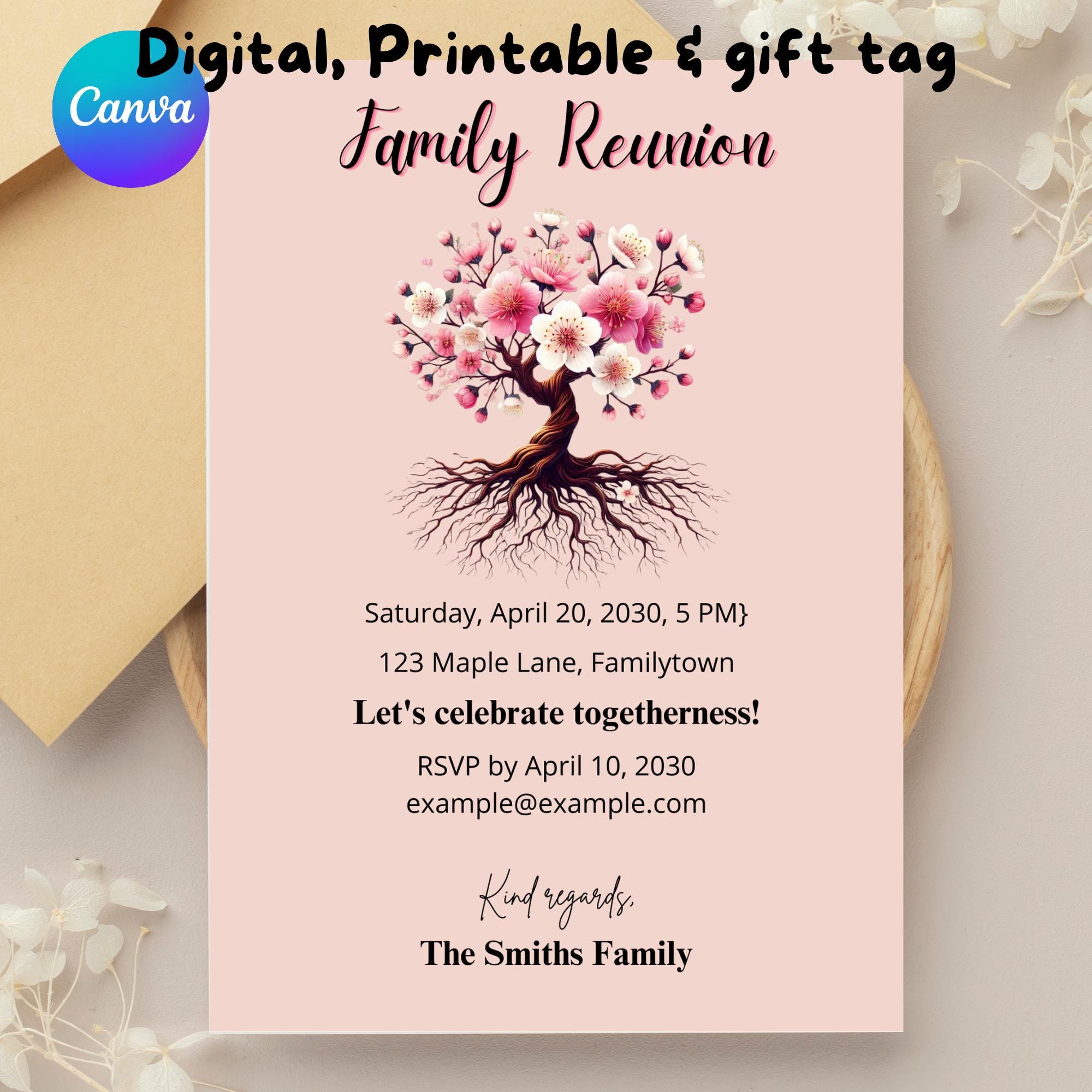 Blossom Tree Family Reunion Invitation: Editable Template (digital ...
