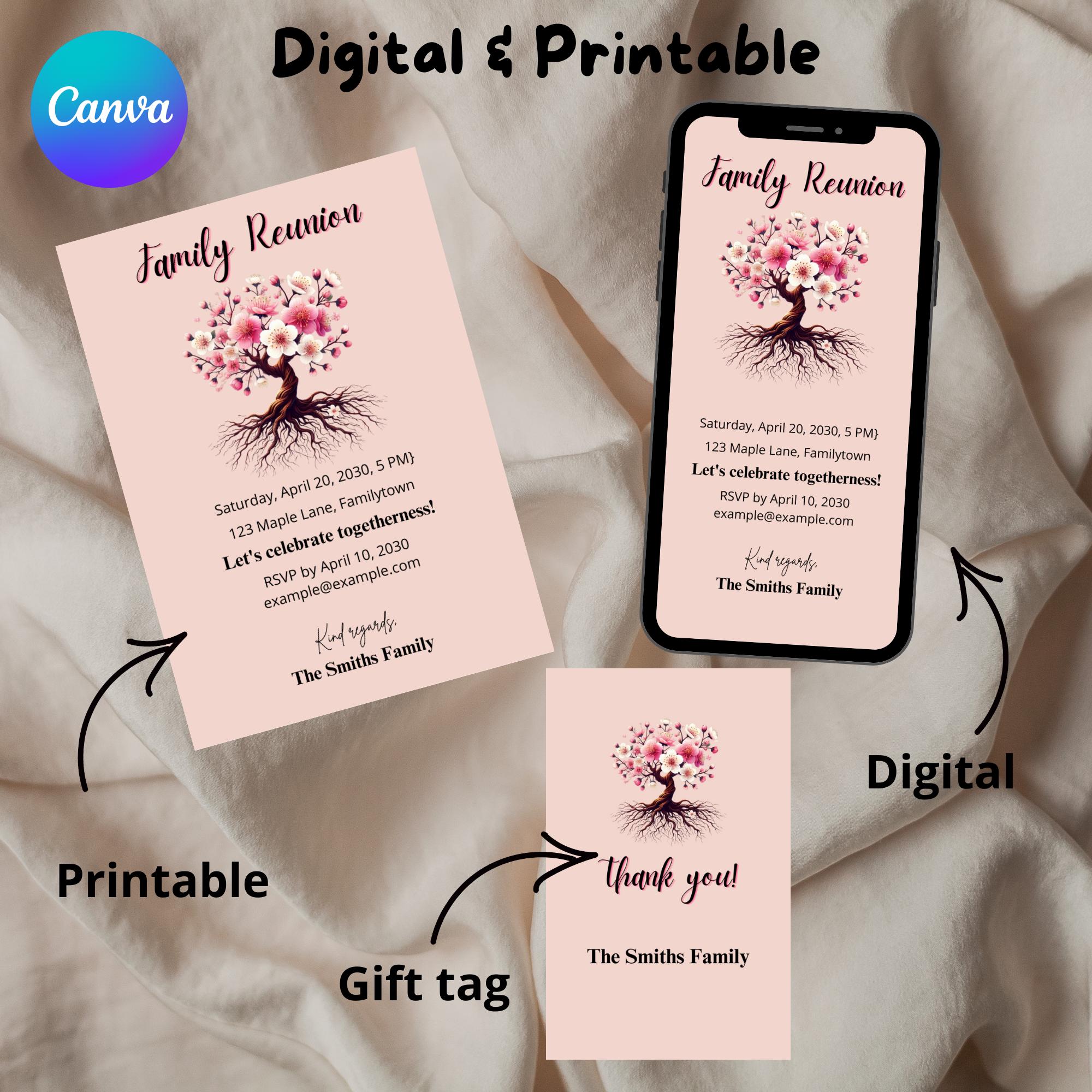 Blossom Tree Family Reunion Invitation: Editable Template (digital ...
