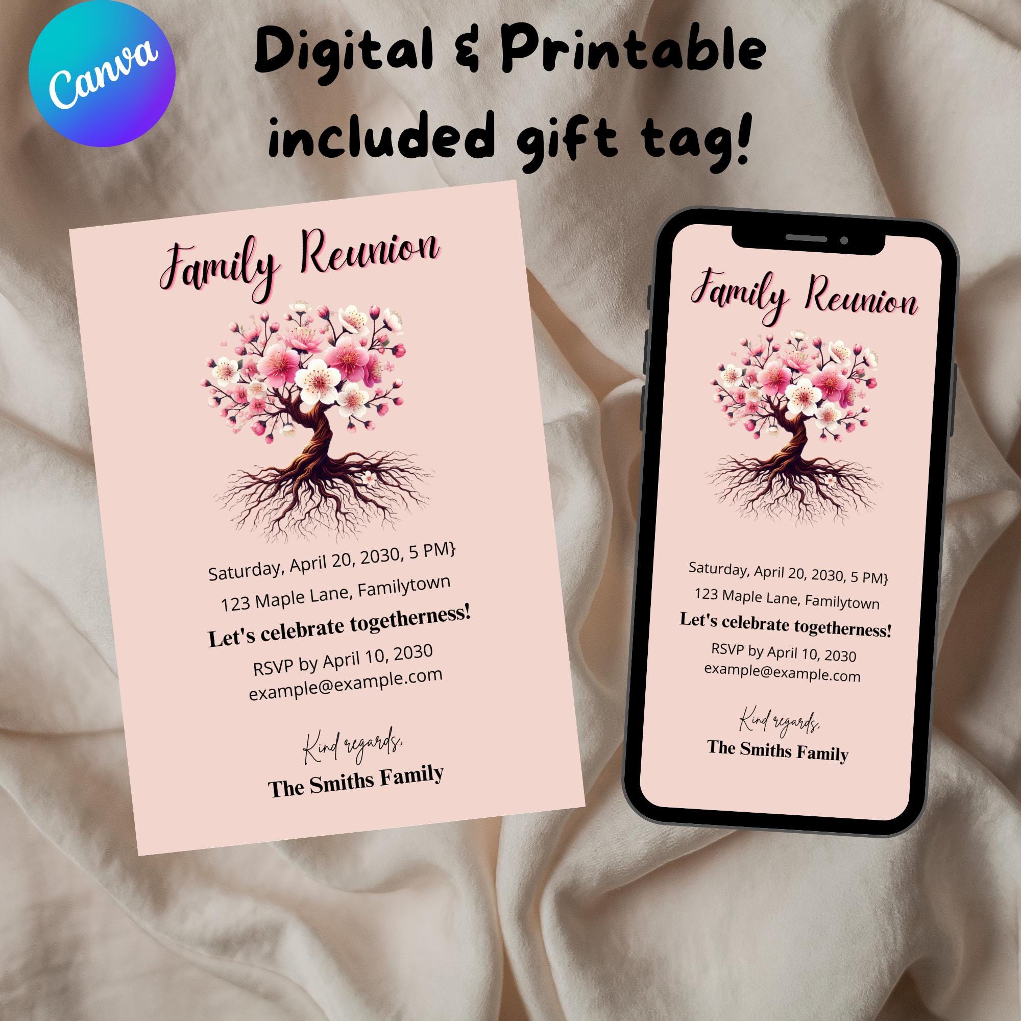 Blossom Tree Family Reunion Invitation: Editable Template (digital ...