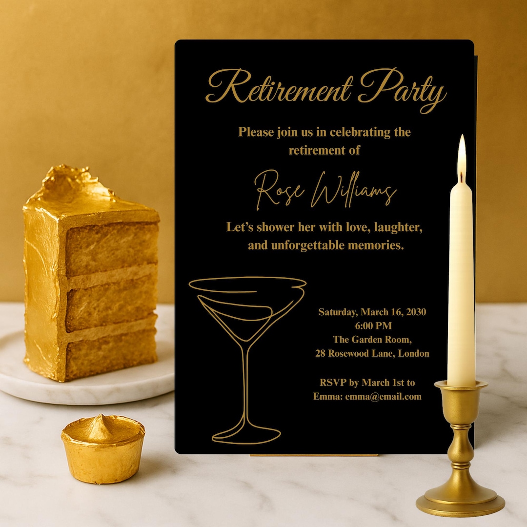 Black and Gold Retirement Invitation for Woman, Retirement Celebration ...