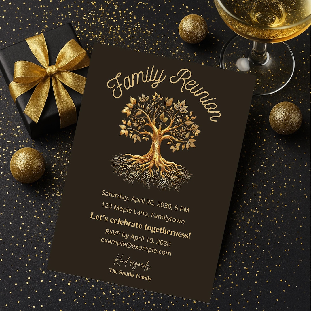 Black and Gold Family Reunion Invitation Template (digital Download ...